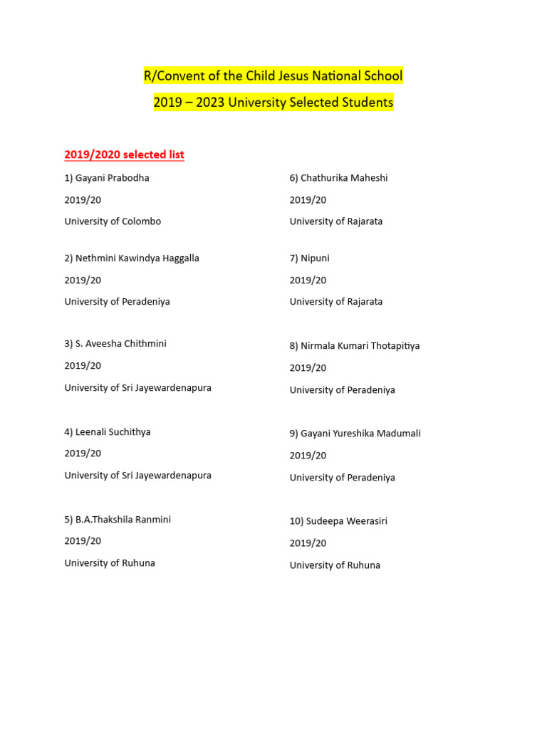 University Selection Lists 2019-2023 | PDF | Universities And Colleges ...