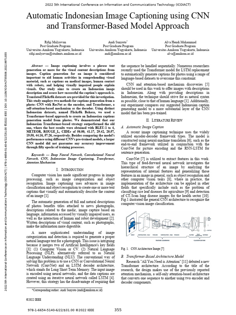 Automatic Indonesian Image Captioning Using CNN and Transformer-Based ...