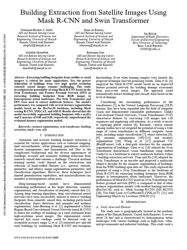 Building Extraction From Satellite Images Using Mask R-CNN and Swin Transformer | PDF