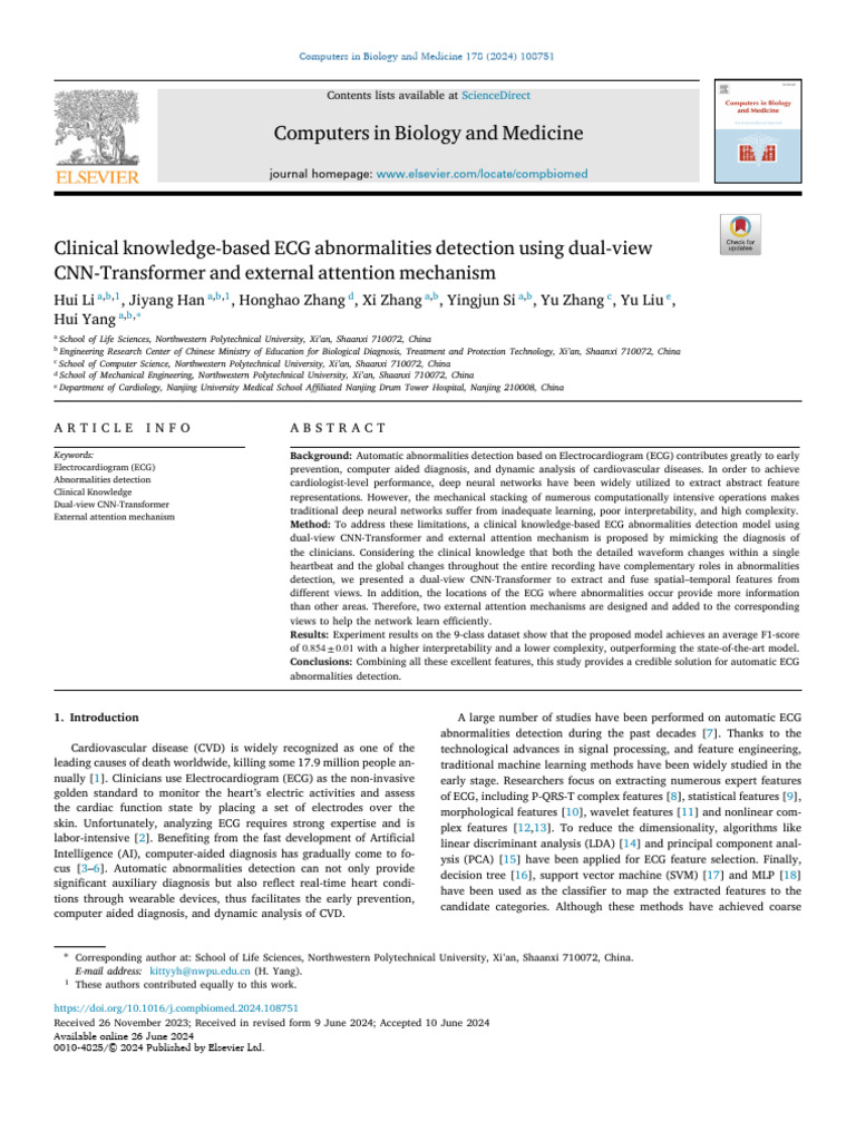 Clinical knowledge-based ECG abnormalities detection using dual-view | PDF