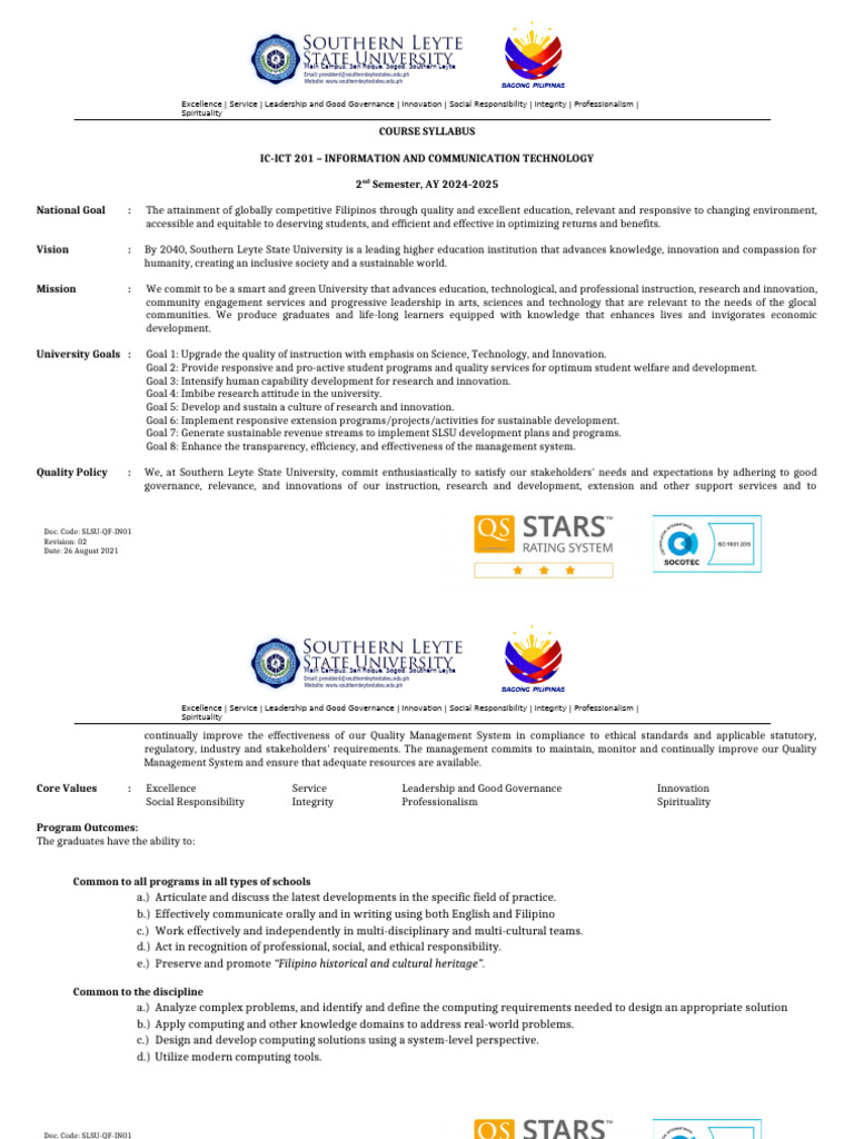 Course Syllabus Ic-Ict 201 - Information and Communication Technology 2 ...