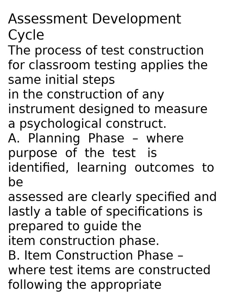 Assessment Development Cycle 1 | PDF