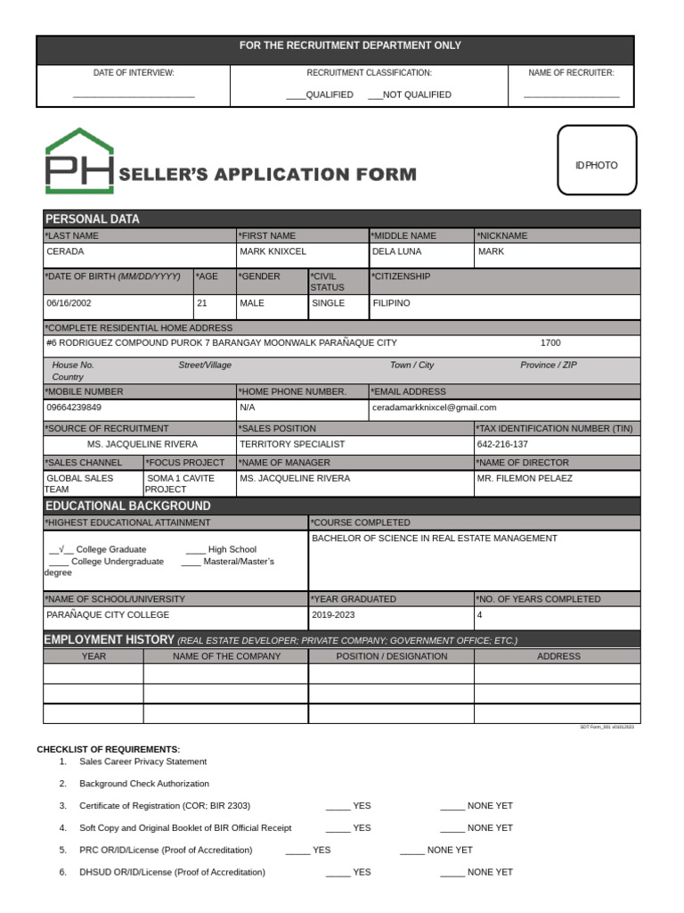 Seller Application MARK | PDF