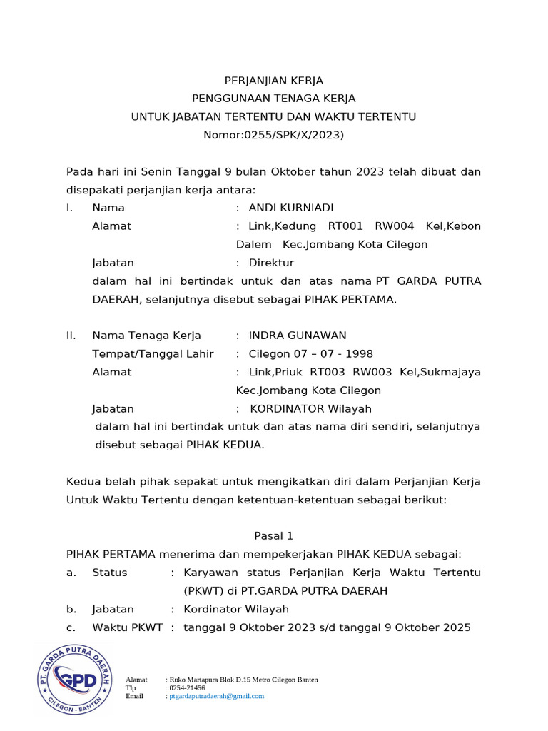 Perjanjian Kerja Pdf