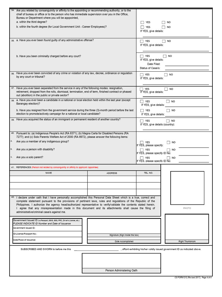 Cs Form No. 212 Revised Personal Data Sheet - New 4 | PDF