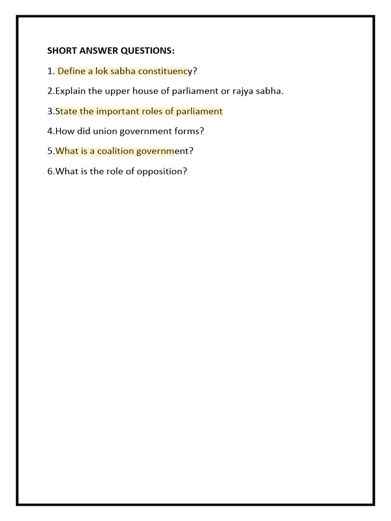 Short Answer Questions | PDF