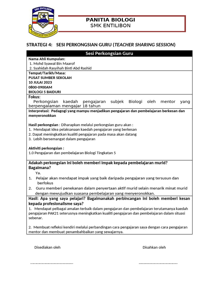 Laporan PLC Biologi 1 2023 | PDF