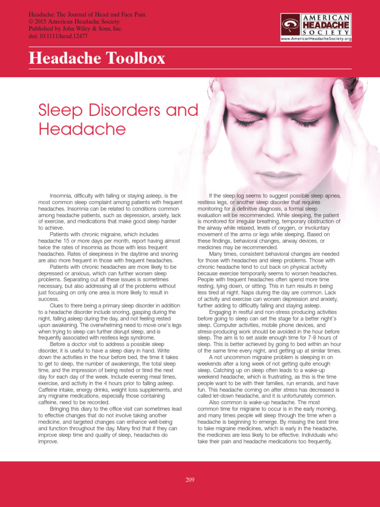 Sleep Disoders and Headache Toolbox | PDF