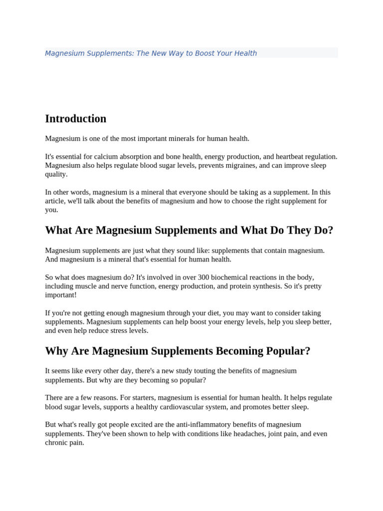 Magnesium Supplements Benefits | PDF