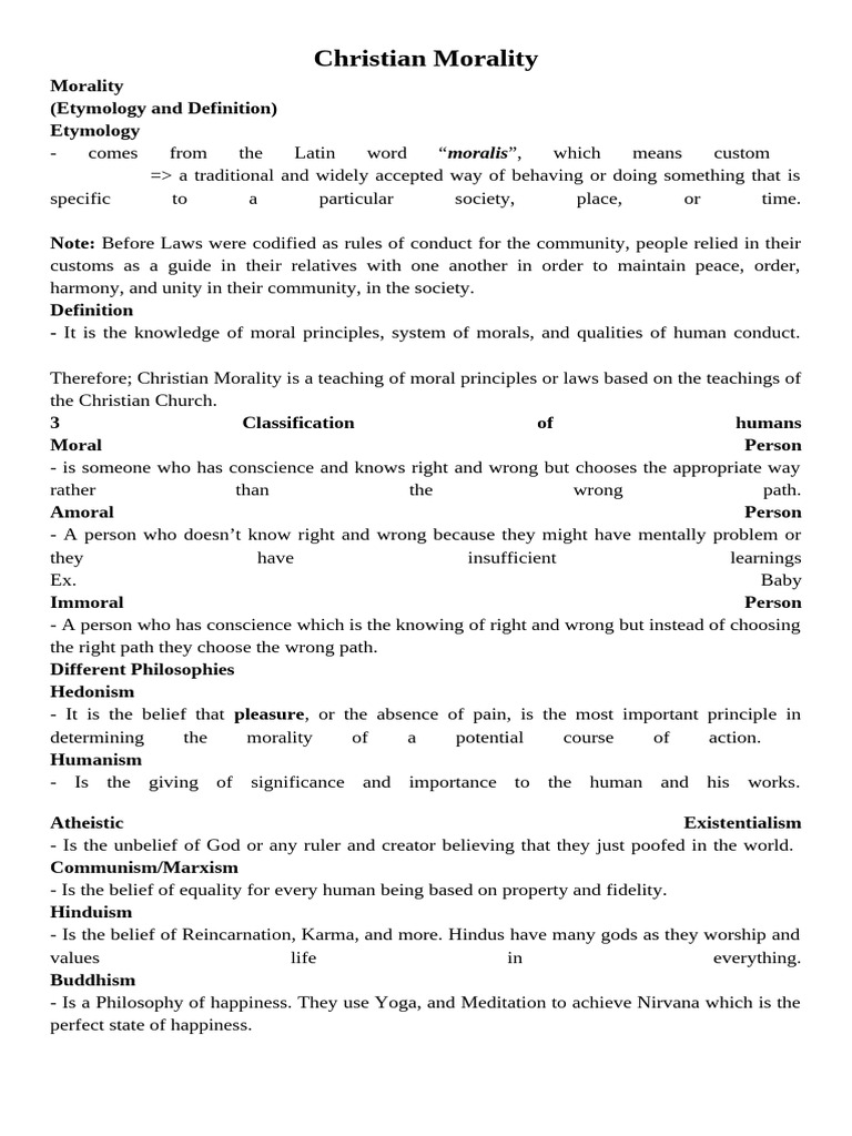 Christian Morality Handouts | PDF