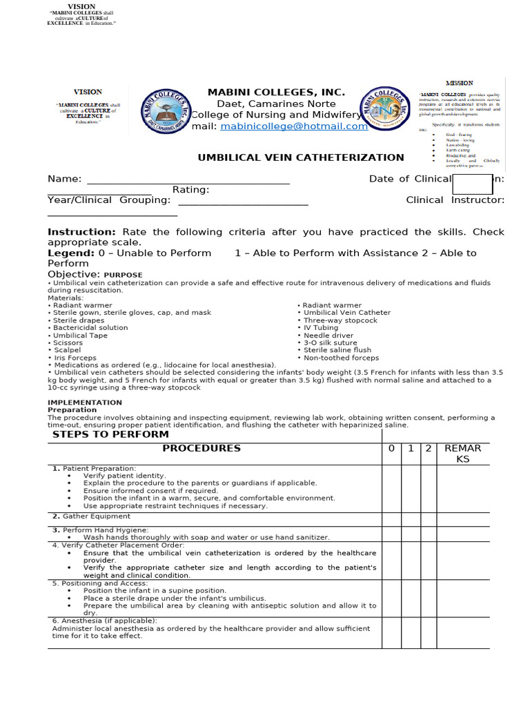 NCM-109-checklist-UMBICAT-CHECKLIST-DEL-CASTILLO | PDF