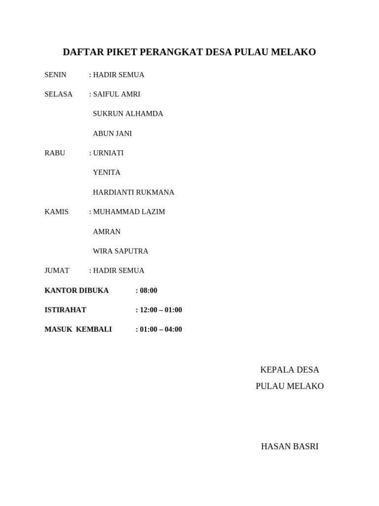 Daftar Piket | PDF