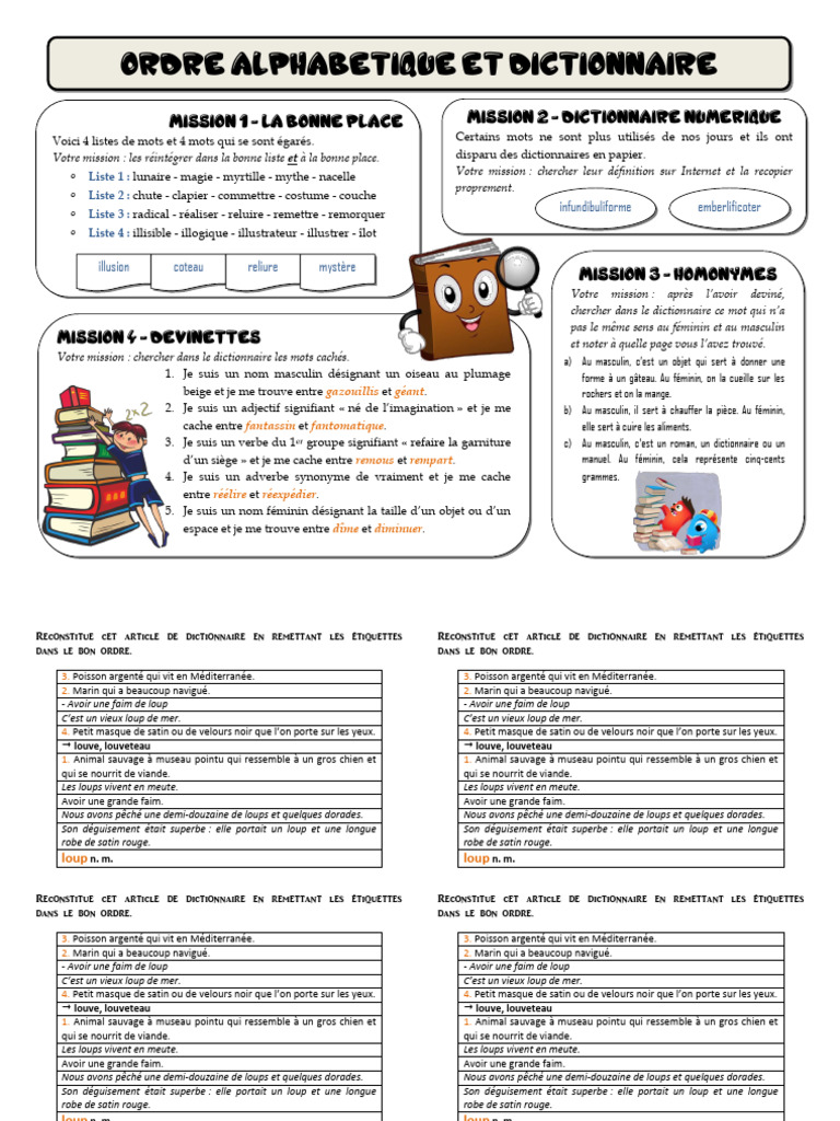 Ordre Alphabétique Et Dictionnaire CM1 CM2 | PDF