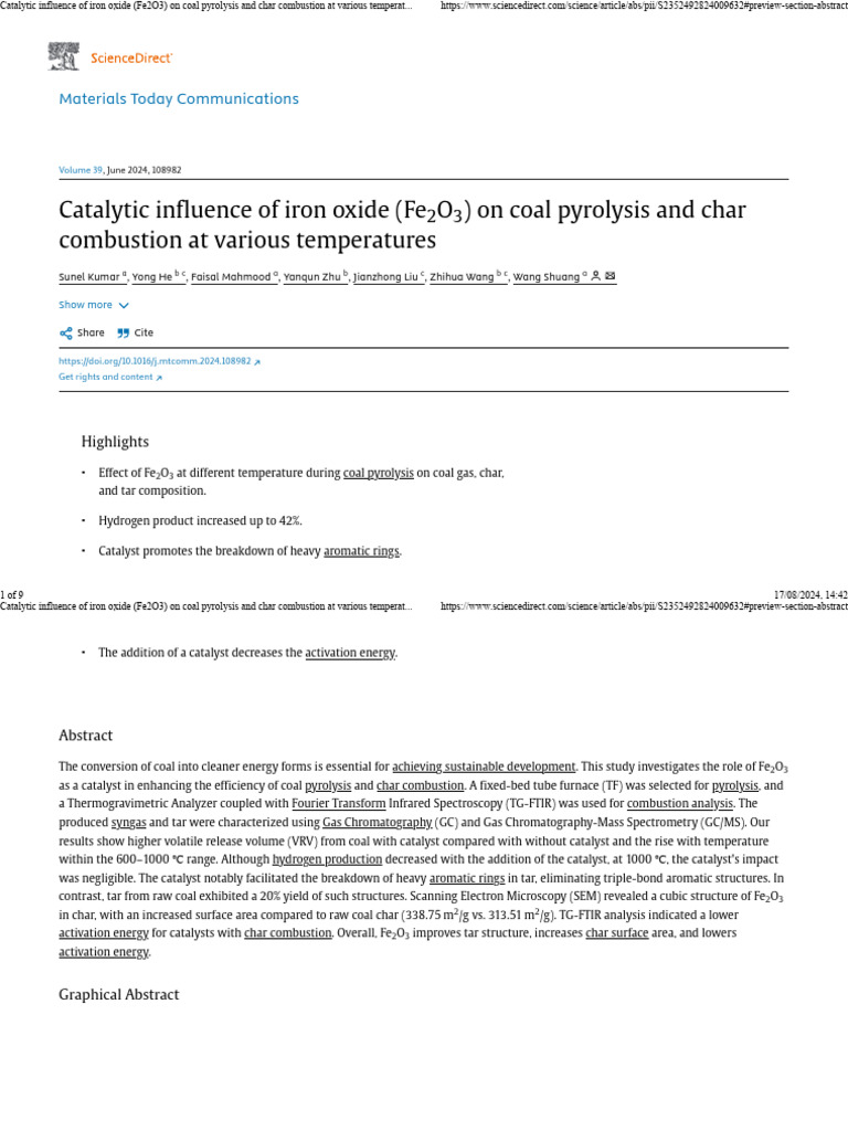 Catalytic Influence of Iron Oxide (Fe2O3) On Coal Pyrolysis and Char Combustion at Various ...
