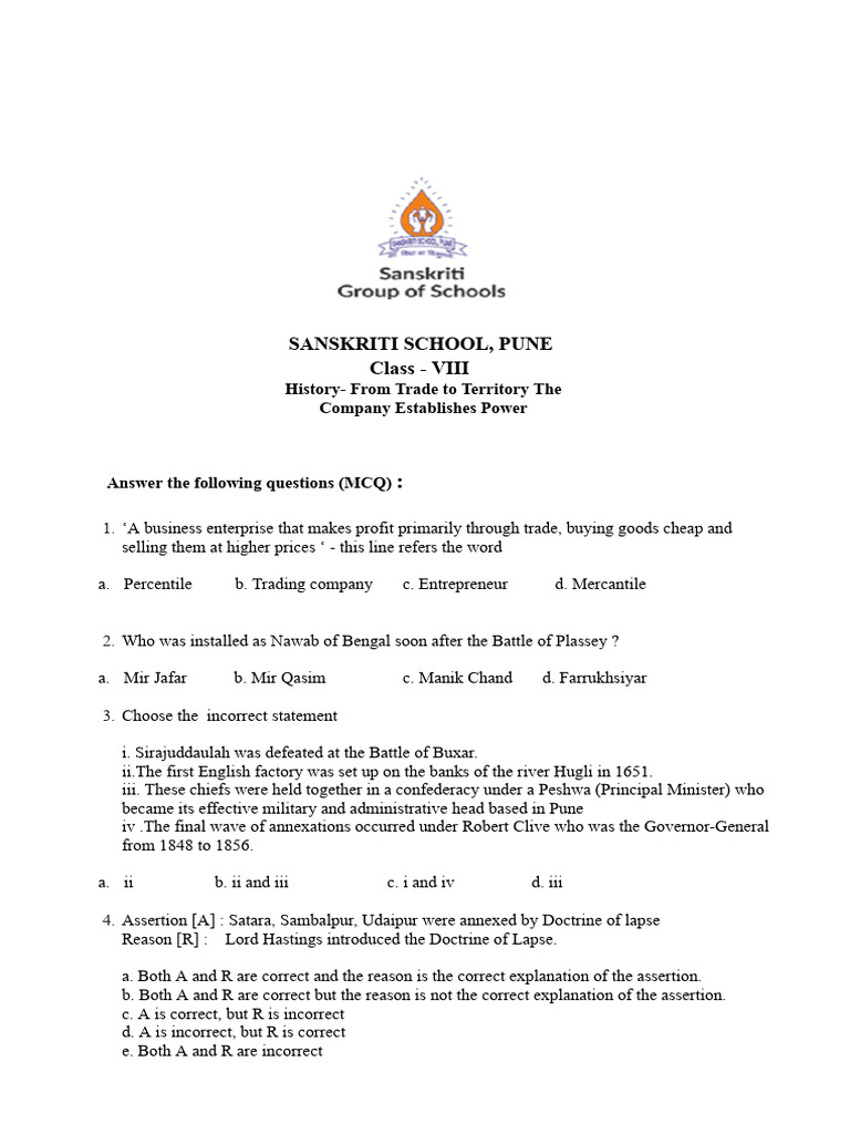 Grade 8th Hist ch-2 Worksheet | PDF