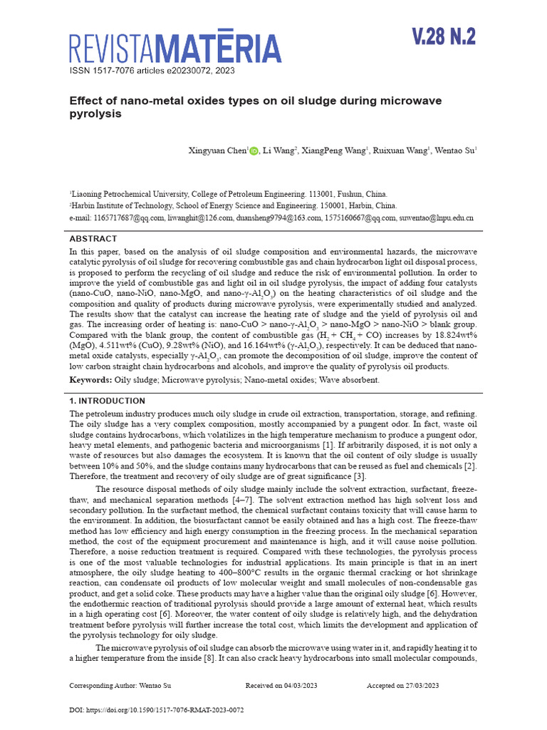 Effect of Nano-Metal Oxides Types On Oil Sludge During Microwave | PDF ...