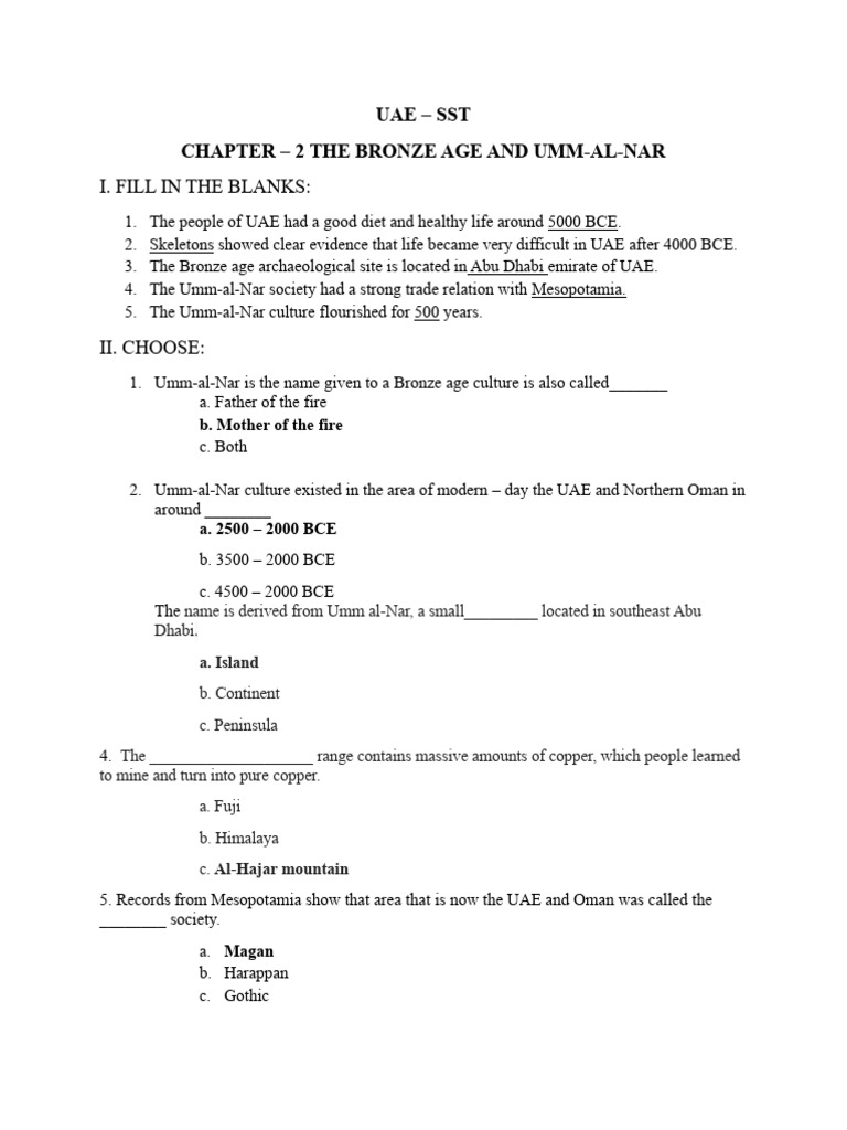 Uae SST - Chapter 2 The Bronze Age and Umm Al Nar | PDF