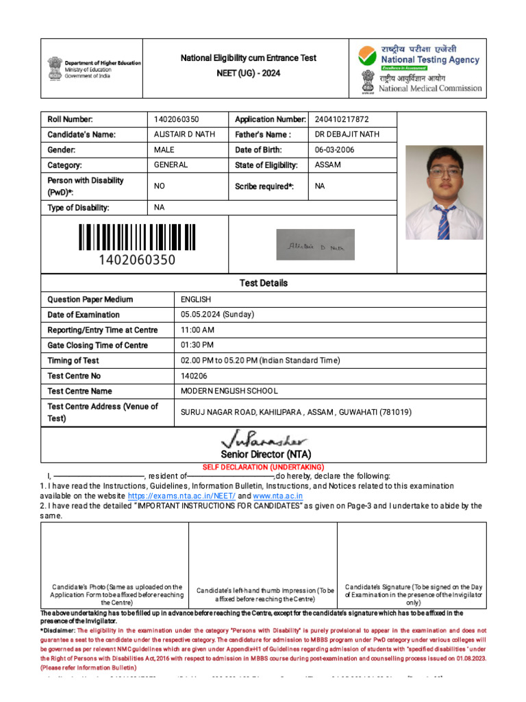 Neet Admit Card | PDF