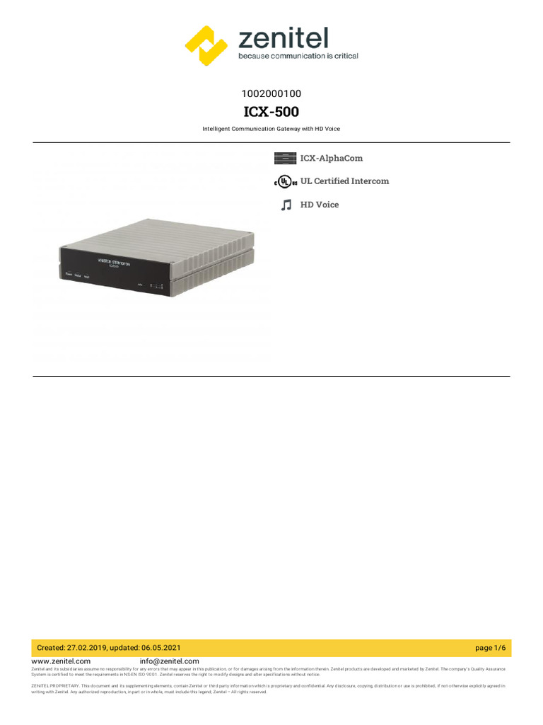 Zenitel-ICX-500-1002000100 | PDF