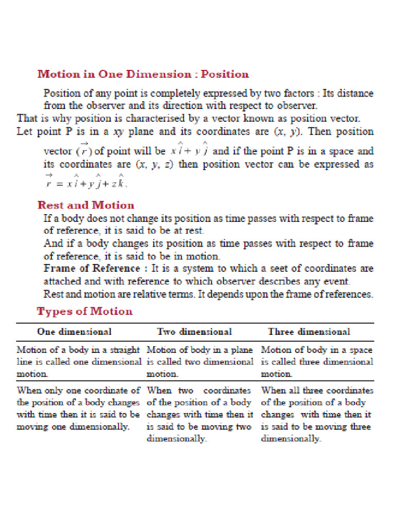 CLASS 11th - MOTION IN STRAIGHT LINE - NOTES | PDF