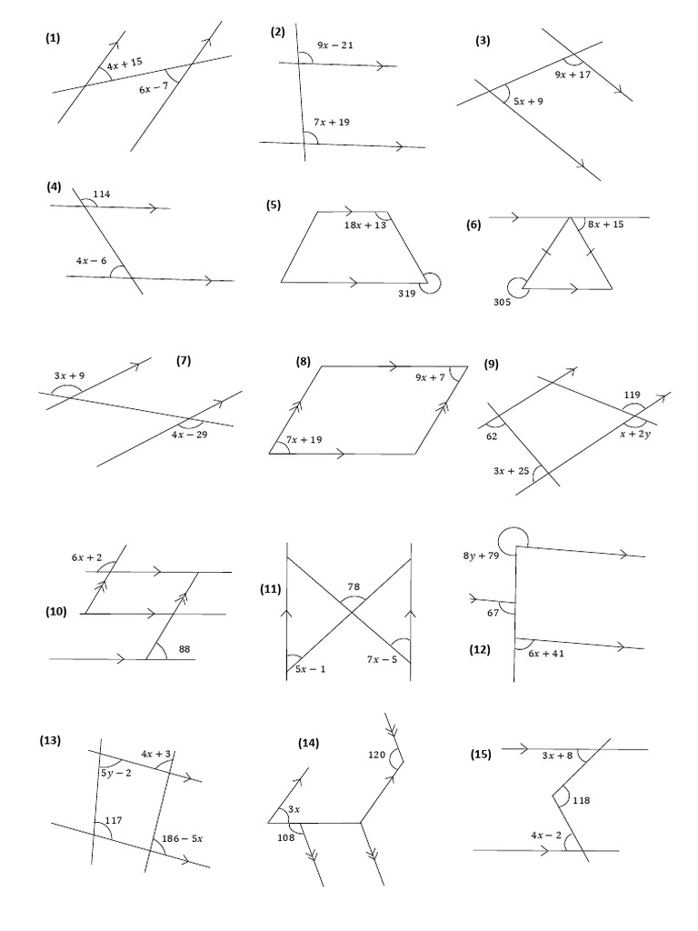 Angles-in-Parallel-Lines---Solving-Equations (2) | PDF