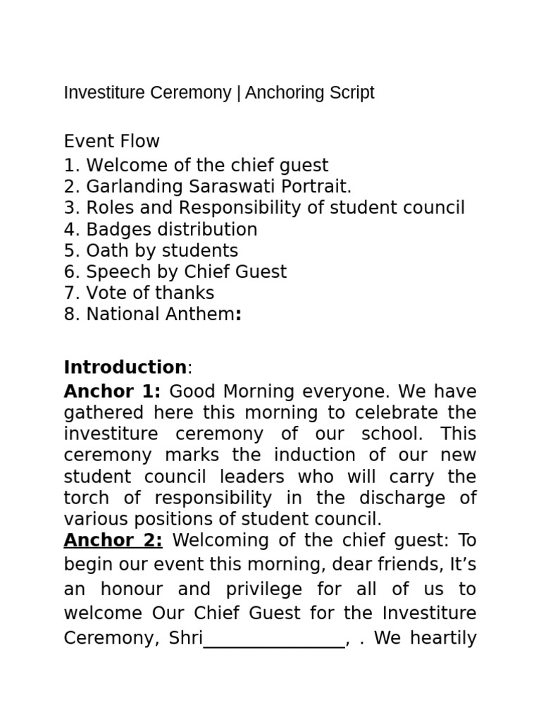 Investiture Ceremony Anchoring Script | PDF | Leadership | Self-Improvement