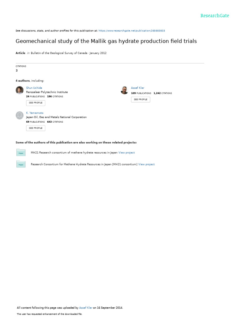 Geomechanical Study of The Mallik Gas Hydrate Production Field Trials | PDF