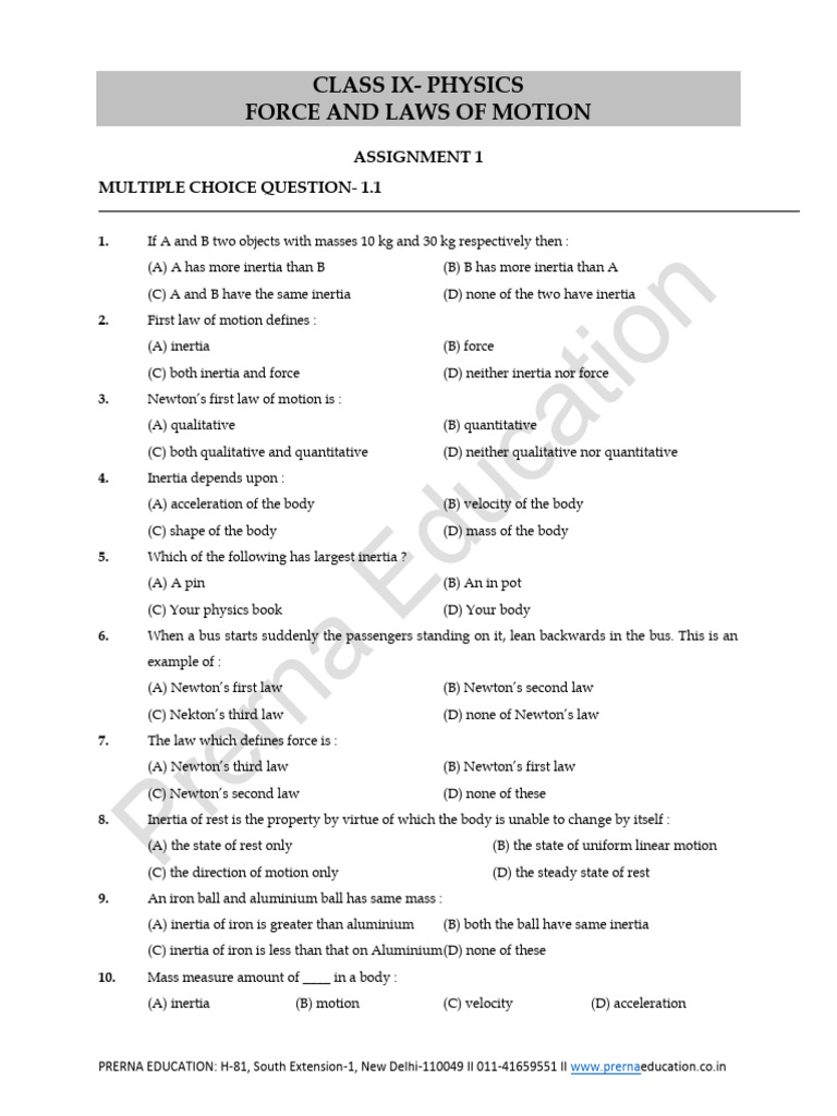 Physics Force Assignment 1 | PDF