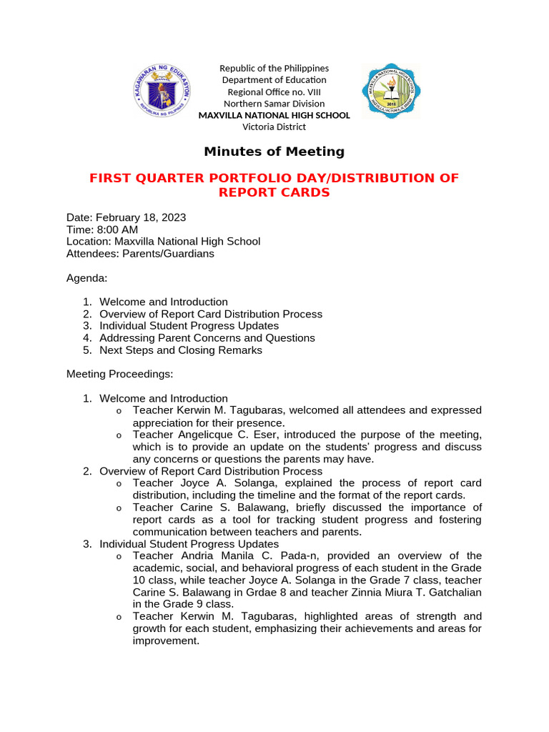 First Quarter Portfolio Day Meeting Minutes | PDF | Social Psychology