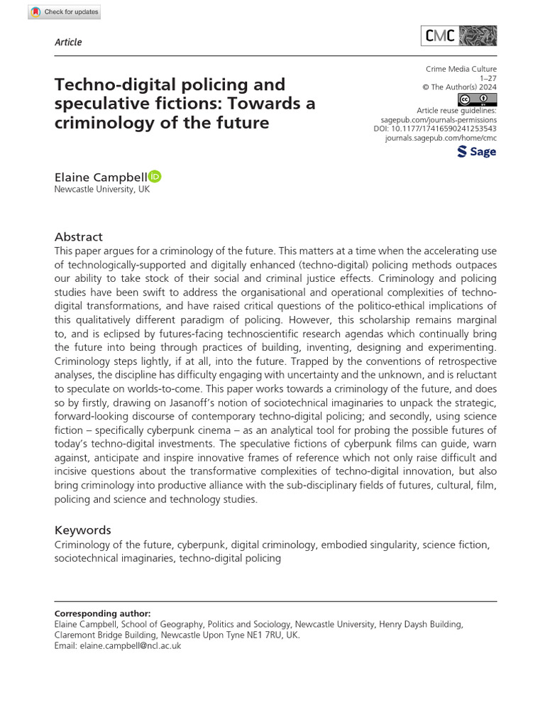 Campbell - Techno Digital Policing and Speculative Fictions - 2024 | PDF
