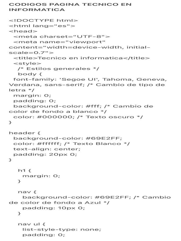 Codigos Pagina Tecnico en Informatica | PDF