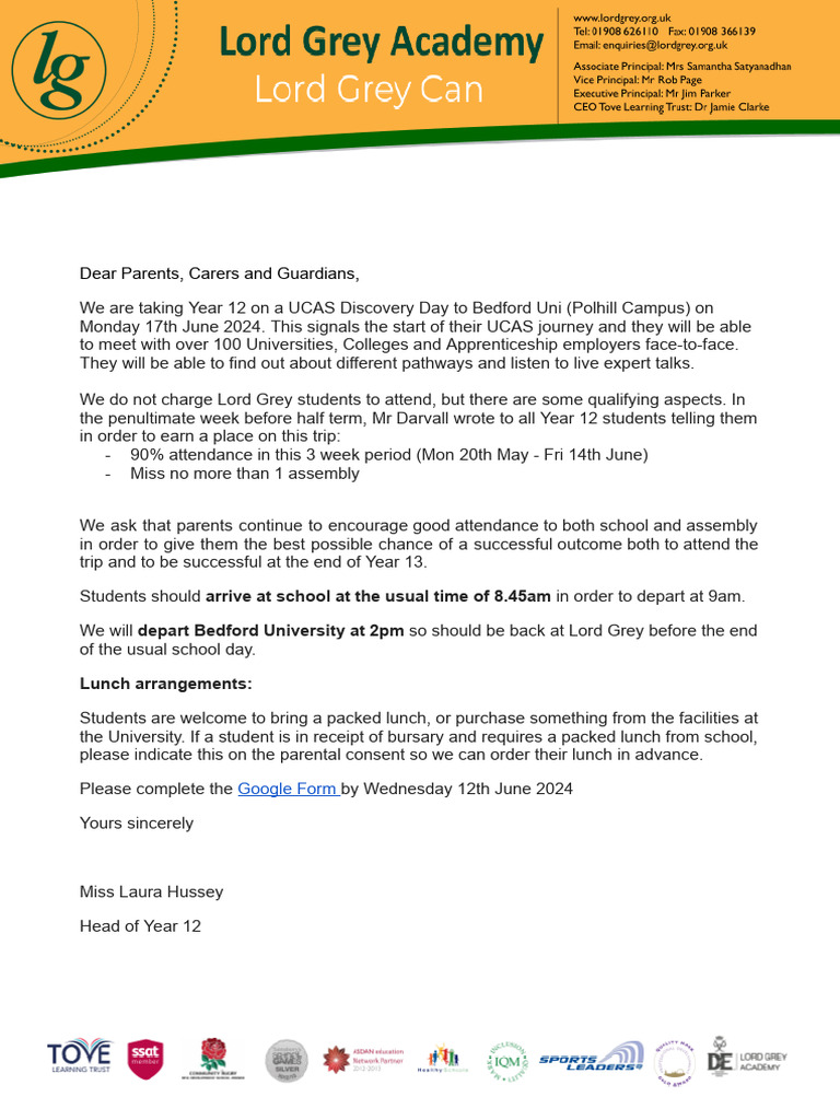 UCAS Day in Bedford Letter To Parents | PDF | Career & Growth | Home ...