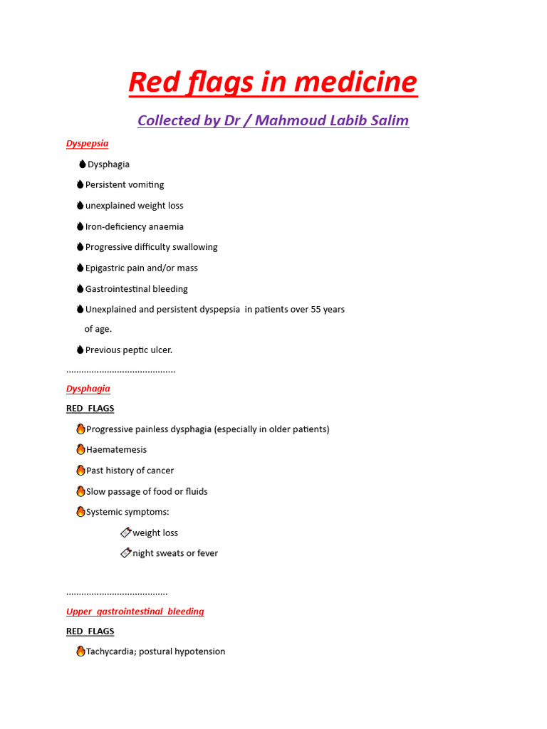 Red Flags in Medicine CollectedbyDr MahmoudLabibSalim | PDF