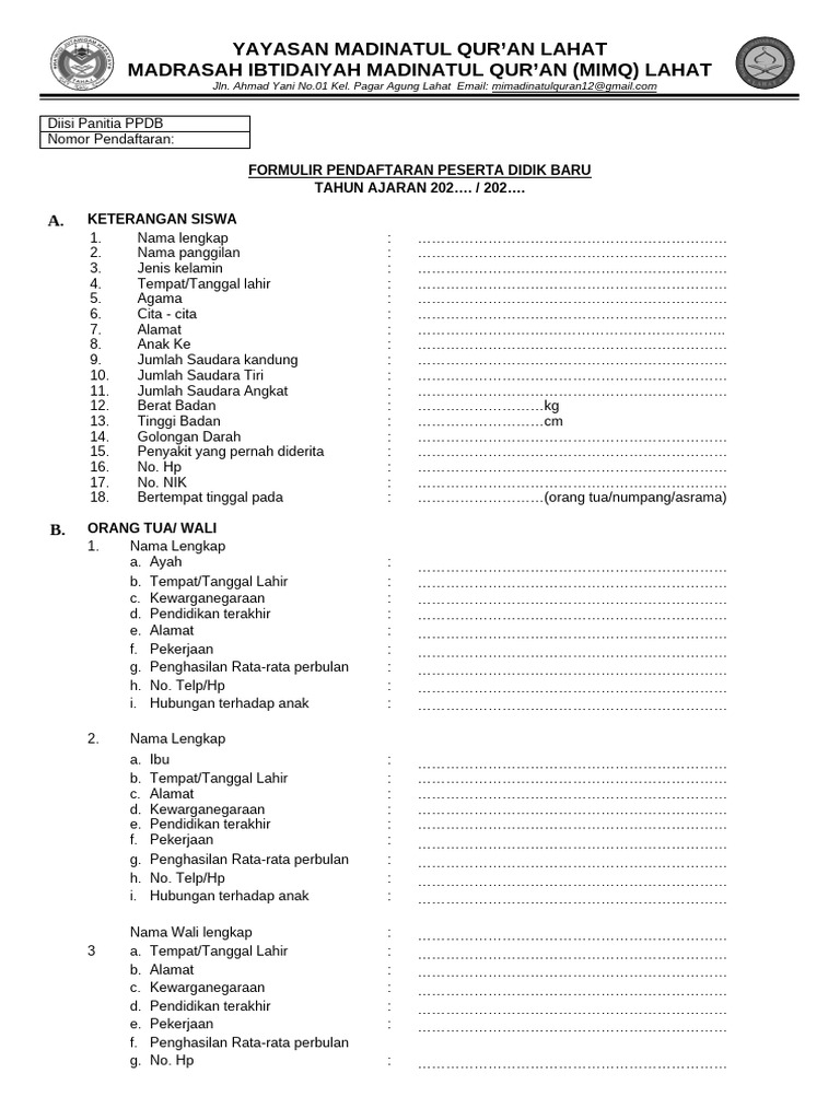 Formulir Pendaftaran Miq | PDF