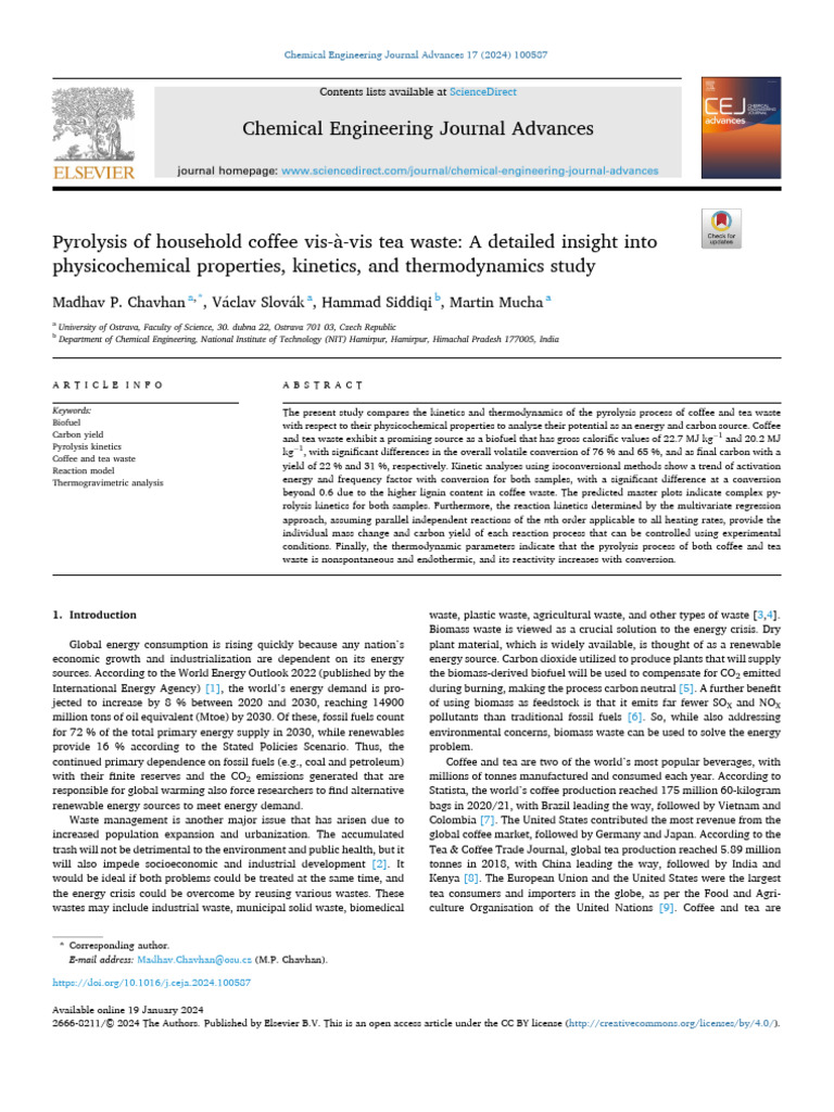 Pyrolysis of Household Coffee Vis - Vis Tea Waste A Det - 2024 ...