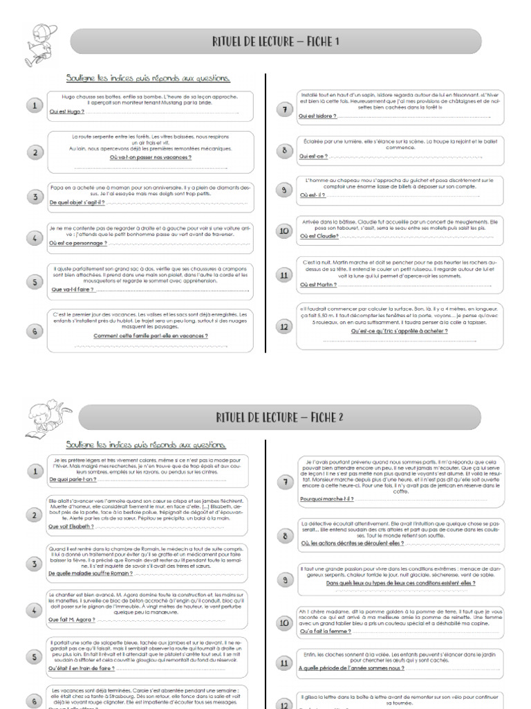 (CM1) Rituel Lecture - Fiches 1&2 | PDF