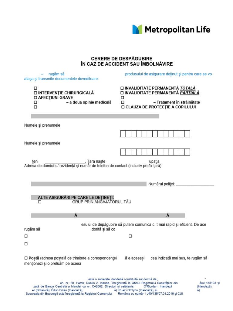 INV Cerere Despagubire Accident Imbolnavire | PDF