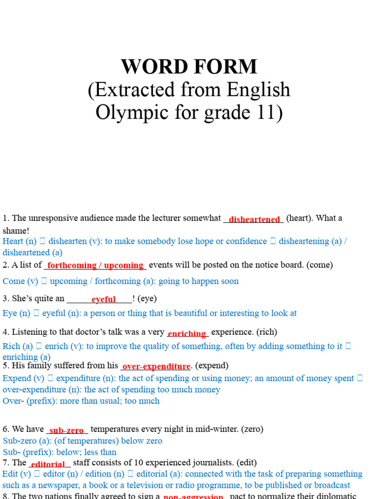 Word Form Practice Key | PDF | Coercion | Teaching Methods & Materials