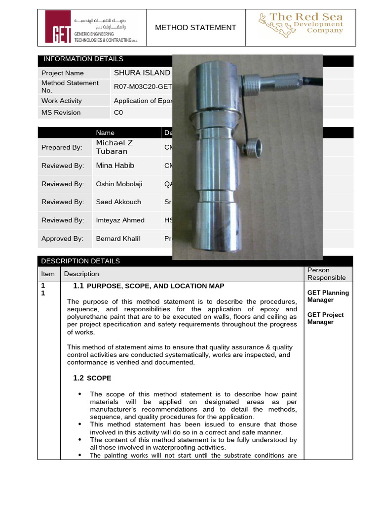 Method Statement & ITP For Epoxy & Polyurethane Coating | PDF