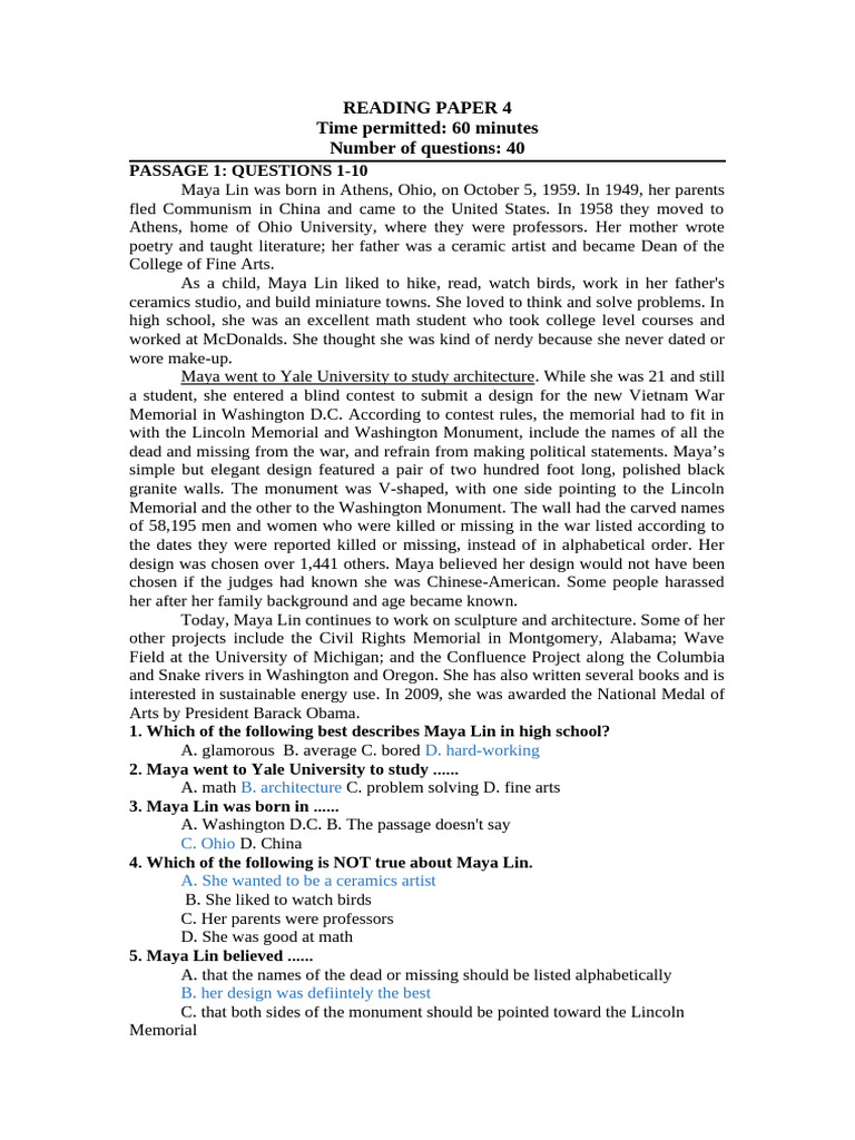 Reading Paper 4 | PDF