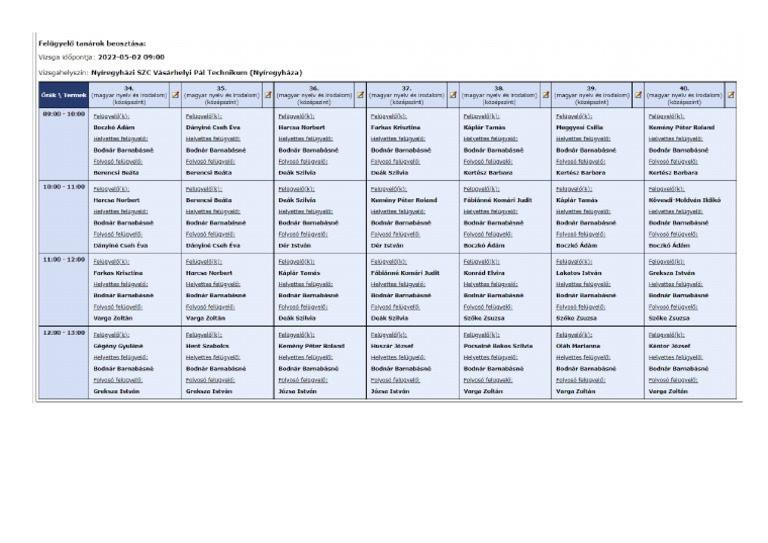 Magyar - Beosztás - Vasárnap 3 | PDF