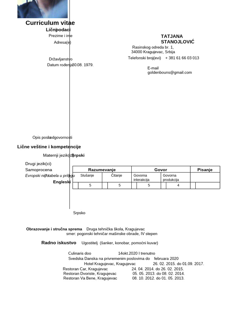 CV Tatjana S..Docx Mina | PDF
