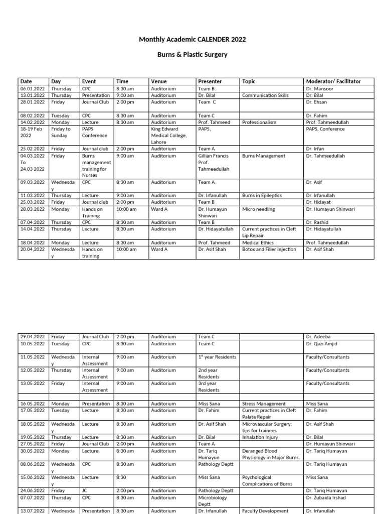Monthly Academic CALENDER 2022 | PDF