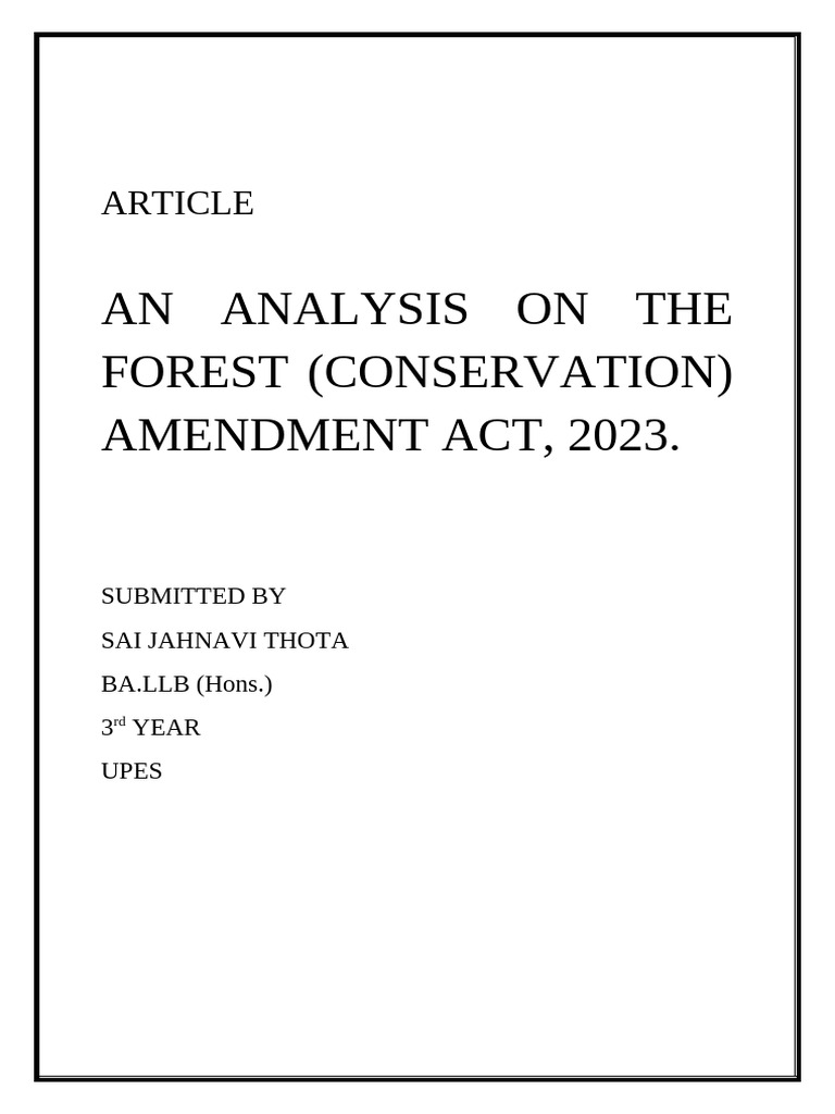 Analysis On The Forest Conservation Amendment Act 2023 | PDF