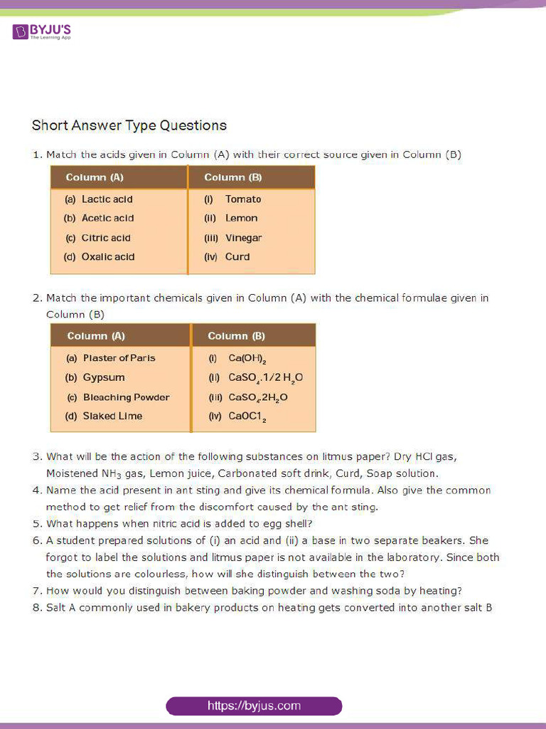 Important-Questions-For-Class-10-Science-Chapter-2-Acids-Bases-And-Salts | PDF