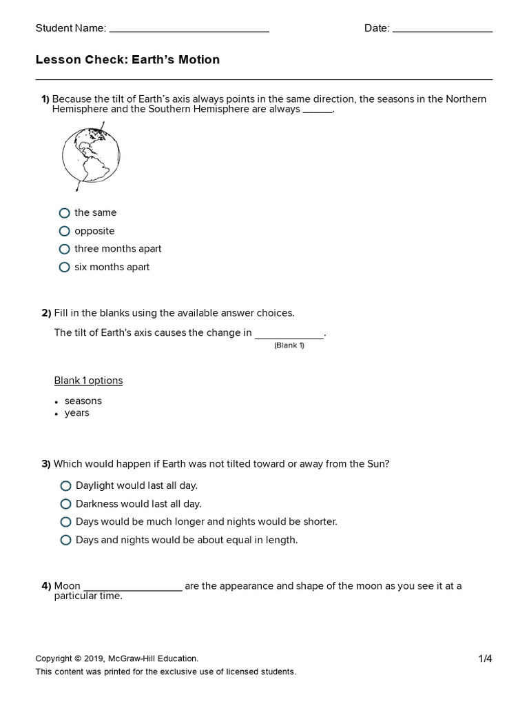 Lesson+Check Earth S+motion | PDF