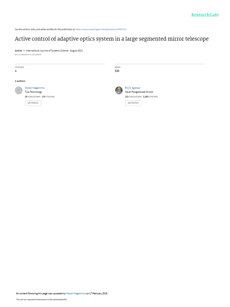 Active Control of Adaptive Optics System in A Larg | PDF | Matrix ...