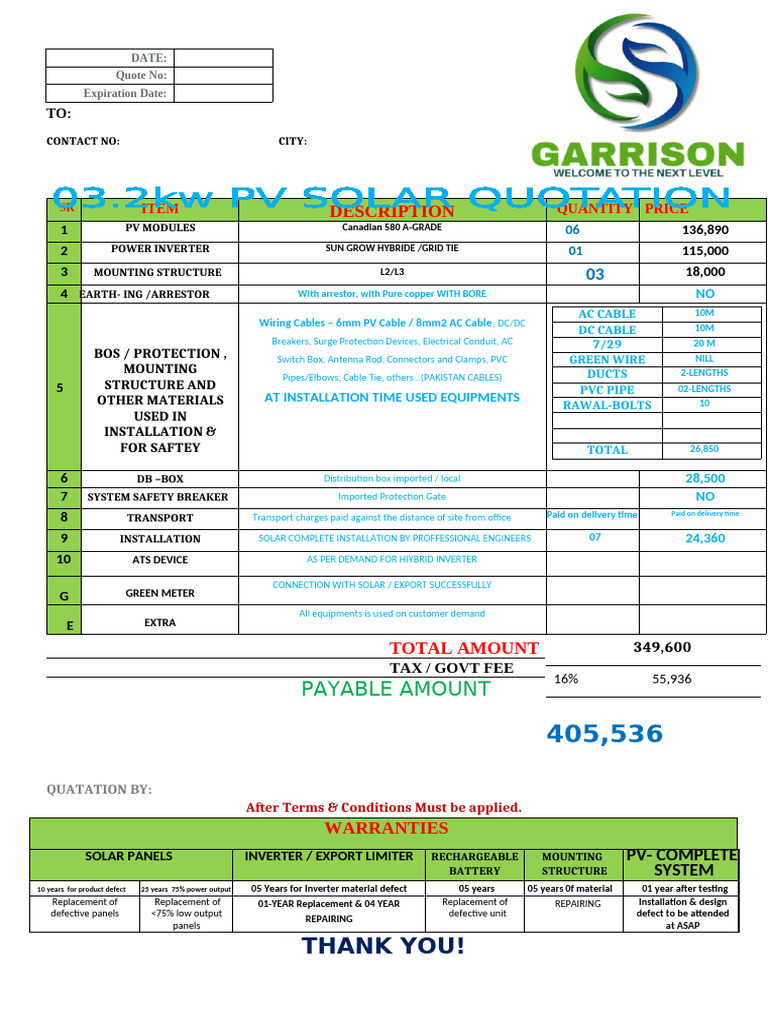3kwh Formate Quotation - Docx Last | PDF