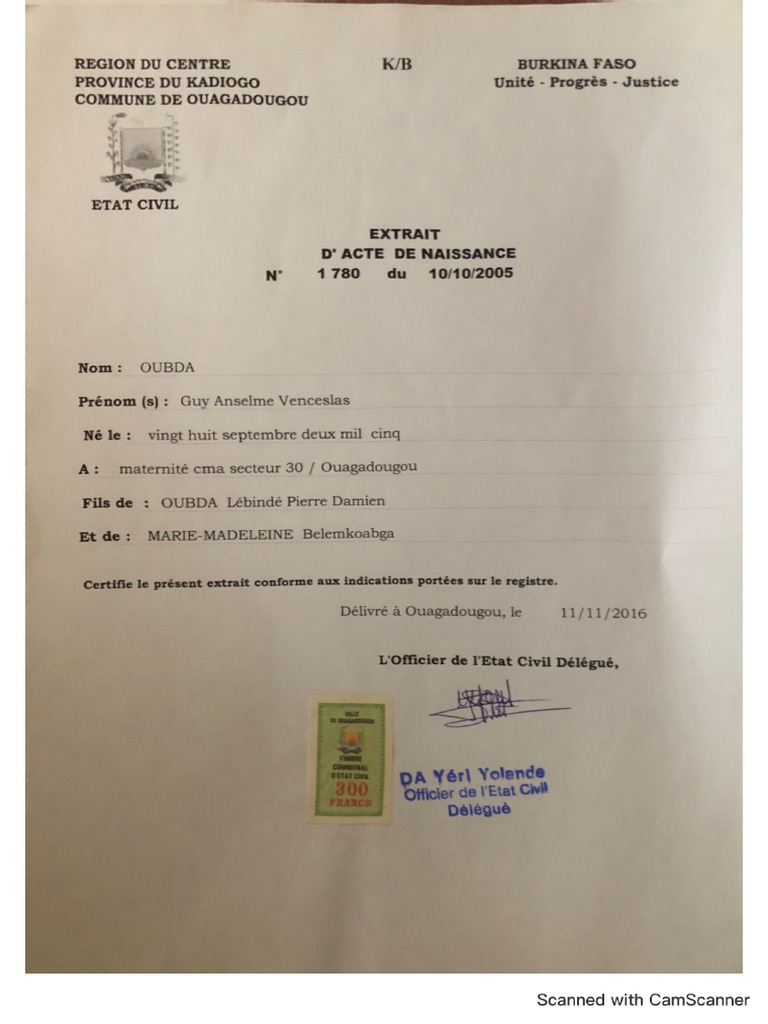 Extrait de Naissance | PDF