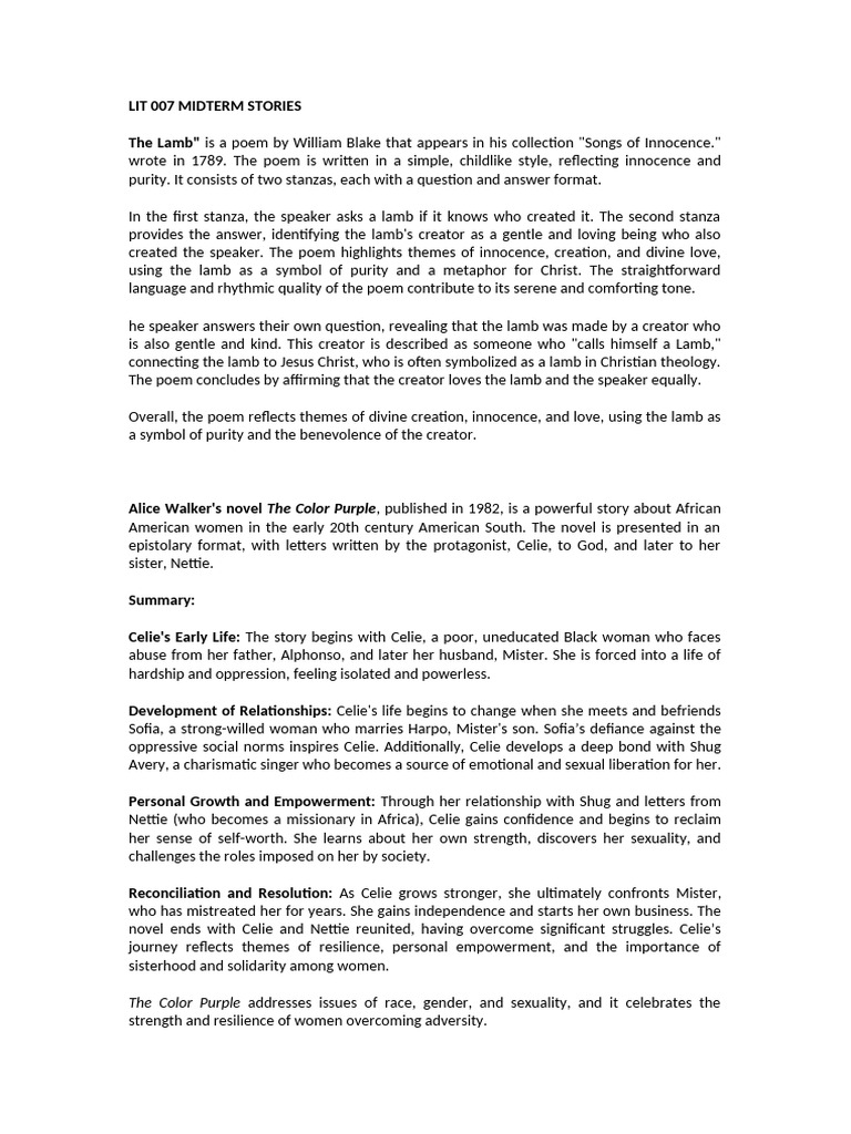 Lit 007 Midterm Stories | PDF